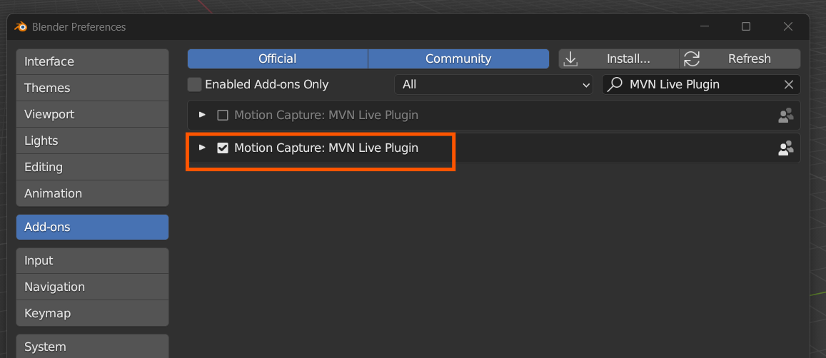 MVN Blender Live Plugin